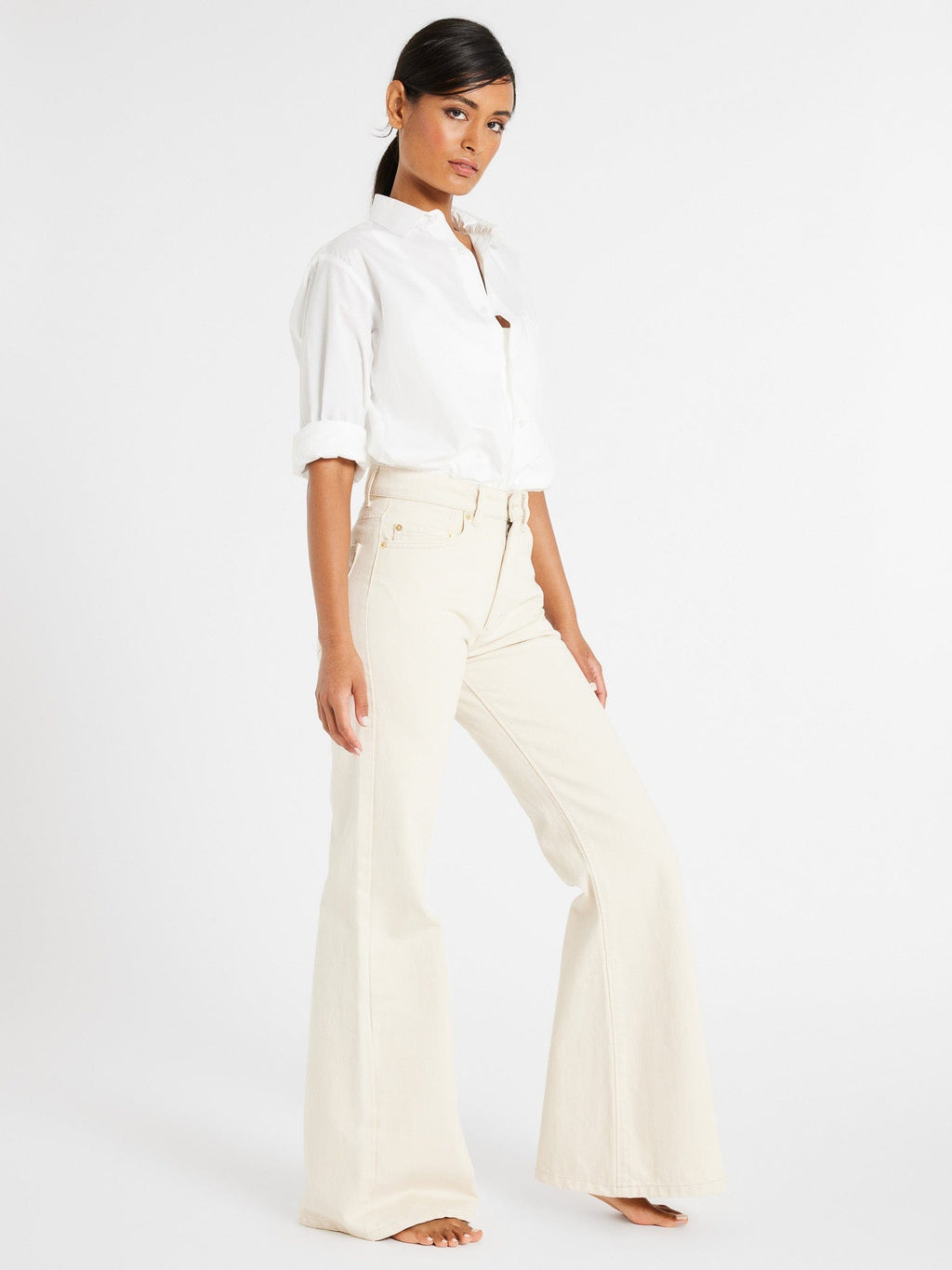 Ashton High Rise Wide Leg Flare Jean in Sand – MILLE